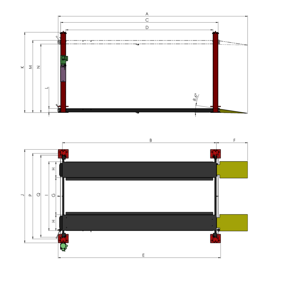 Quatro Stacker XL Heavy Duty 4 (Four) Post Lift 9,000 LB. (4T)